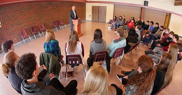 High School students listen to speaker at Health Professions Day